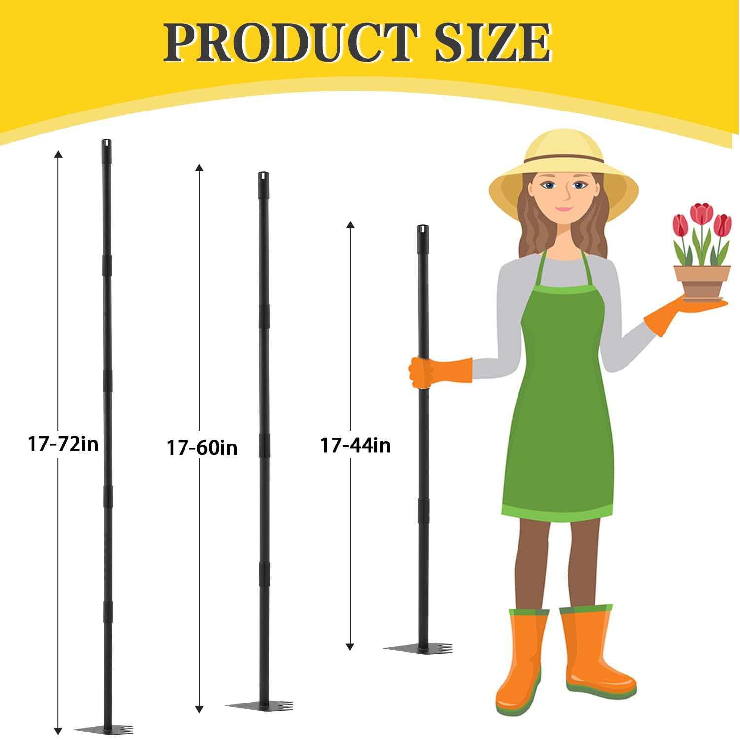 Hoe Garden Tool Long Handle, 31-60 Inch Long Triangle Hoe Manual Weeder, Heavy Duty Metal Landscaping Triangle Weeding Hoe for Gardening Weeding Digging Loosening Edging Cultivating