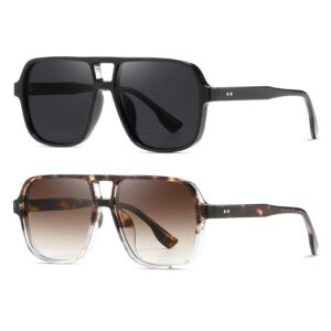 kimorn sunglasses womens men trendy retro sun glasses oversize square frame shades k1650 (black+tortoiseshell)