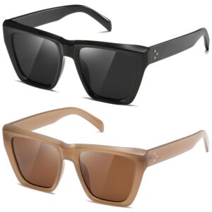 kimorn sunglasses womens men polarized trendy retro sun glasses square frame k1546 (black+brown)