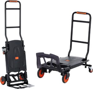 vevor aluminum folding hand truck, 2 in 1 design 300 lbs capacity, heavy duty industrial collapsible cart, dolly cart with rubber wheels for transport and moving in warehouse, supermarket, garden