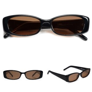 VANLINKER Black Trendy Small Polarized Rectangle Sunglasses for Women Men Retro 90s Shades Brown Lens VL9787