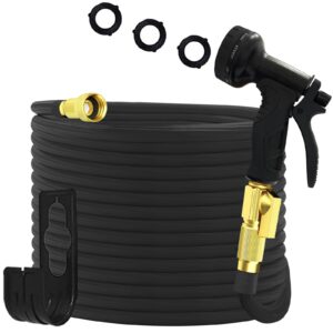 garden hose 100ft, expandable garden hose leak-proof with 3 layer latex core,extra strong brass connectors and 10 spray nozzle with storage bag,lightweight,no-kink flexible water hose (black)