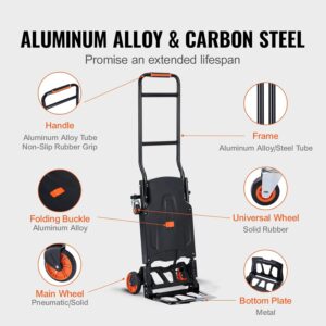 VEVOR Aluminum Folding Hand Truck, 2 in 1 Design 300 Lbs Capacity, Heavy Duty Industrial Collapsible cart, Dolly Cart with Rubber Wheels for Transport and Moving in Warehouse, Supermarket, Garden