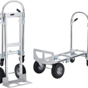 VEVOR Aluminum Folding Hand Truck, 2 in 1 Design 1000 lbs Capacity, Heavy Duty Industrial Collapsible cart, Dolly Cart with Rubber Wheels for Transport and Moving in Warehouse, Supermarket, Garden