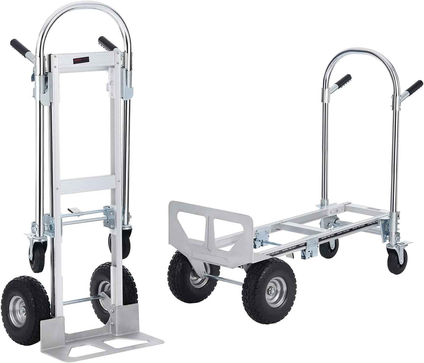 VEVOR Aluminum Folding Hand Truck, 2 in 1 Design 1000 lbs Capacity, Heavy Duty Industrial Collapsible cart, Dolly Cart with Rubber Wheels for Transport and Moving in Warehouse, Supermarket, Garden