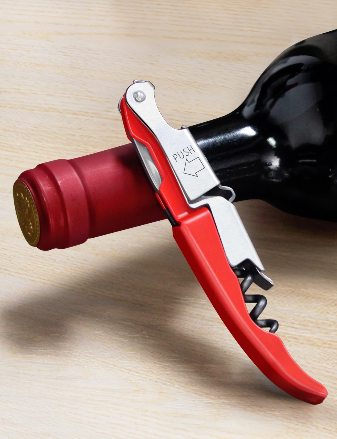 CORKAS Wine Key - Professional Handcrafted Heavy Duty Waiter Corkscrew, Compact Wine Opener with Double Hinged, Foil Cutter and Bottle Opener, Gifts for Servers, Sommelier, Bartenders - Red