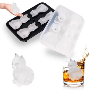 cat ice cube tray mold - 3d cat shape ice cube trays, cute ice cube molds for whiskey bourbon, 4-hole large fun shapes ice cube trays, funny cat gifts for cat lovers women men