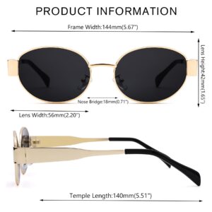 DIMENSIP Retro Oval Sunglasses for Women Men - Trendy Gold Sun Glasses - Fashion Metal Frame Shades(Gold/Grey)