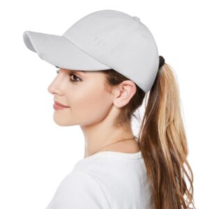 Epsoco Womens Criss Cross Ponytail Baseball Cap Washed Distressed Ponytail Hat Adjustable High Messy Bun Trucker Ponycap for Outdoor Sports White