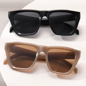 kimorn Sunglasses Womens Men Polarized Trendy Retro Sun Glasses Square Frame K1546 (Black+Brown)