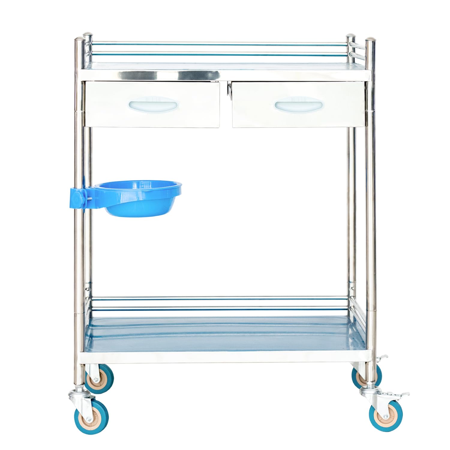 DIYTUNINGS Stainless Steel Lab Serving Cart 2-Tier Utility Cart Medical Storage Cart with Two Drawers for Lab Equipment Use Utility Services