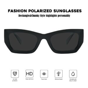 mosanana Trendy Cat Eye Sunglasses for Women Retro Designer Chunky Fashion Cool Vintage Cute Polarized Rectangular Cool Unique Stylish 2024 Shades Black MS52370