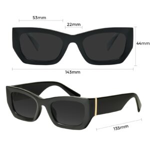 mosanana Trendy Cat Eye Sunglasses for Women Retro Designer Chunky Fashion Cool Vintage Cute Polarized Rectangular Cool Unique Stylish 2024 Shades Black MS52370