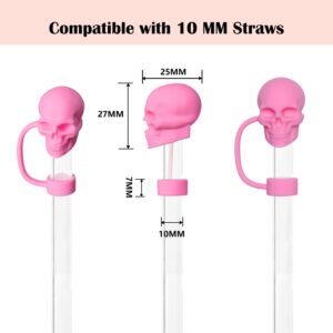 TDTOK 5Pcs Cute Skull Straw Toppers, Well Made Skull Shape Silicone Stanley Straw Cover Fit 10mm Straw Dust Proof Reusable Stanley Cup Straw Cover