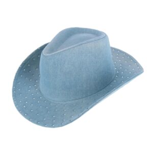 david & young women's glitter embellished denim cowboy hat, denim