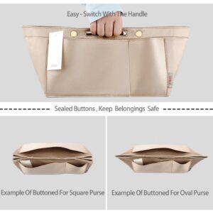 ZTUJO Purse Organizer Insert For Handbags, Silky Bag Organizer With 2 Zippers For Speedy Neverful Tote and More (Beige, Large)