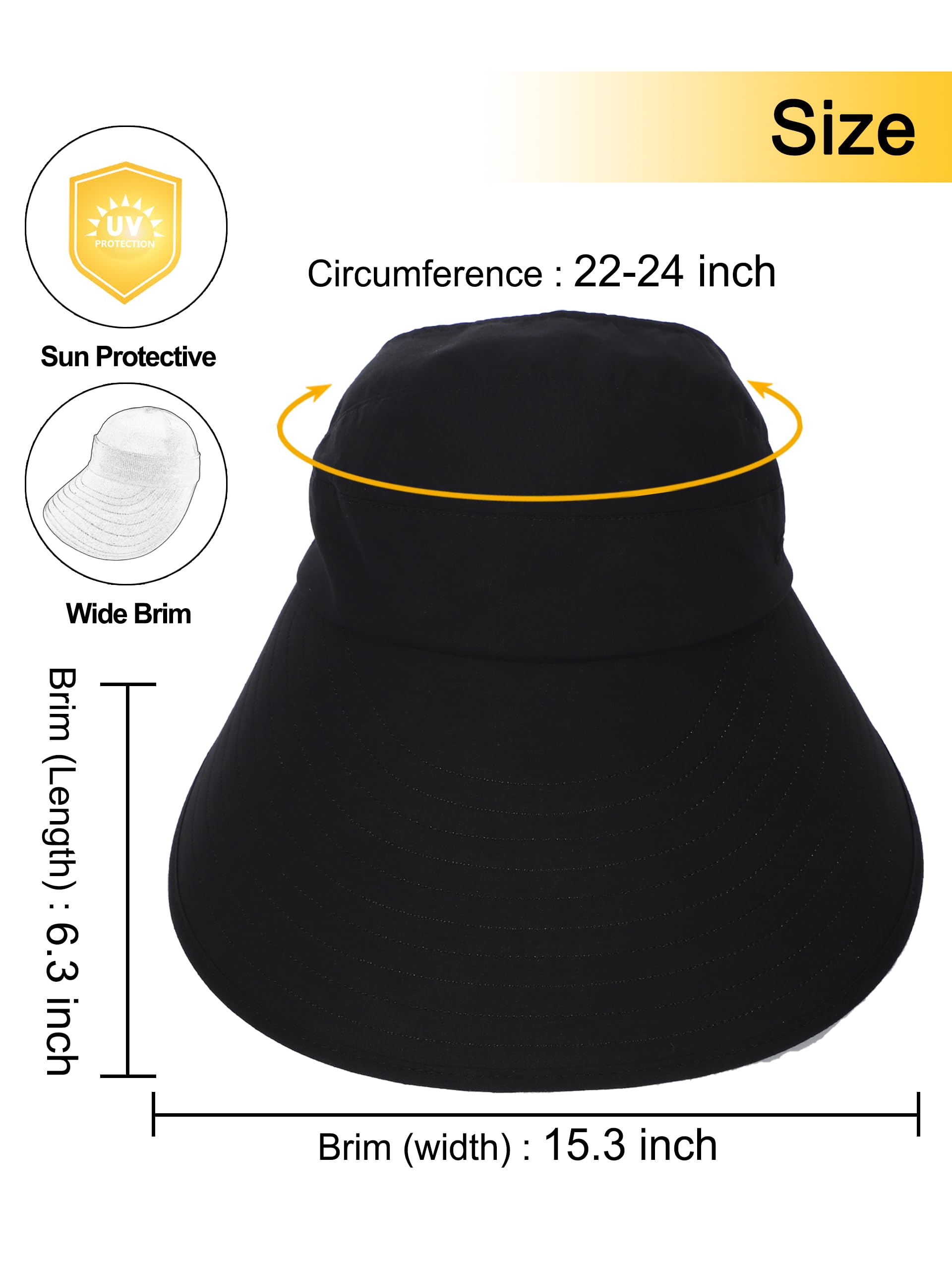 Rulala Fancy Sun Hats for Womens Wide Brim Visor UV Protection Hat for Beach Summer Packable Hat(Black)