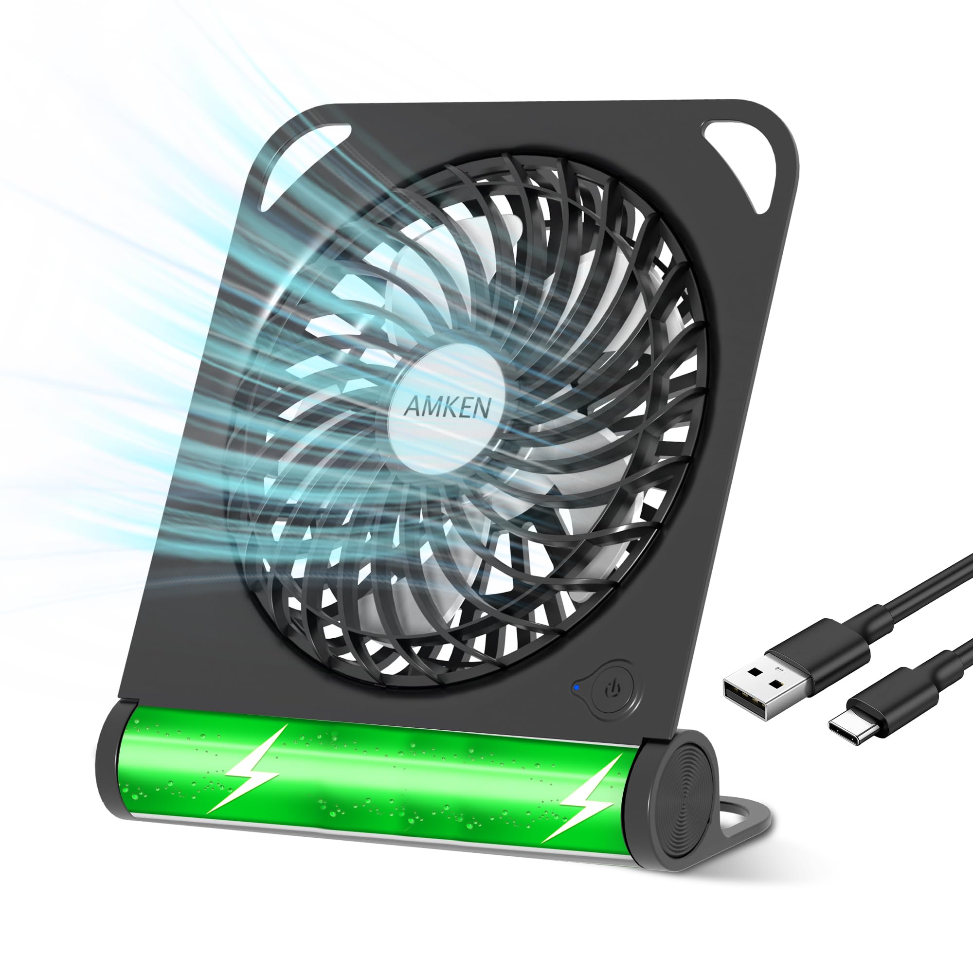 AMKEN Small Table Fans - 2000mAh USB Fan Desk Fan 4 Speeds Adjustable - 200° Tilt Folding Quiet Operation for Office Bedroom Home Desktop Camping