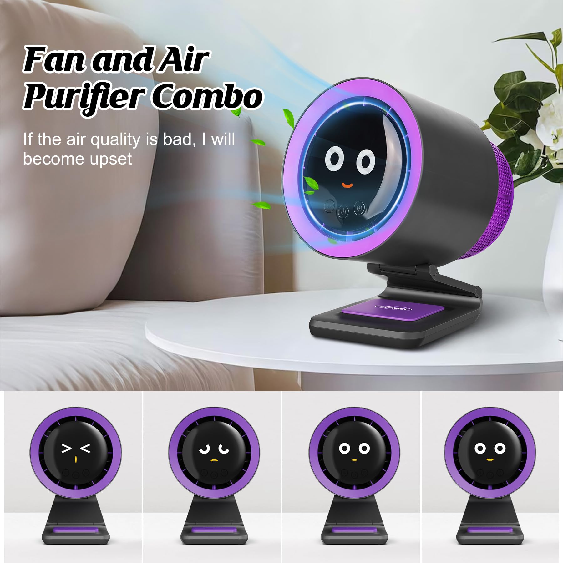 SISMEL Desk Fan,Portable Fan 9.06 Inch Small Fan,Cooling Fan with Air Purifier,Personal Fan with Four Different Emotions,Desk Fans Small Quiet,4 Speed Adjustment,Table Fan for Home, Office, Bedroom