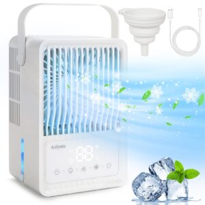 portable air conditioners, airlysita evaporative air cooler with lcd screen, fan speed&spray, 7 rgb lights,usb powered,1-8h timer, personal air conditioners, portable air conditioners for home office