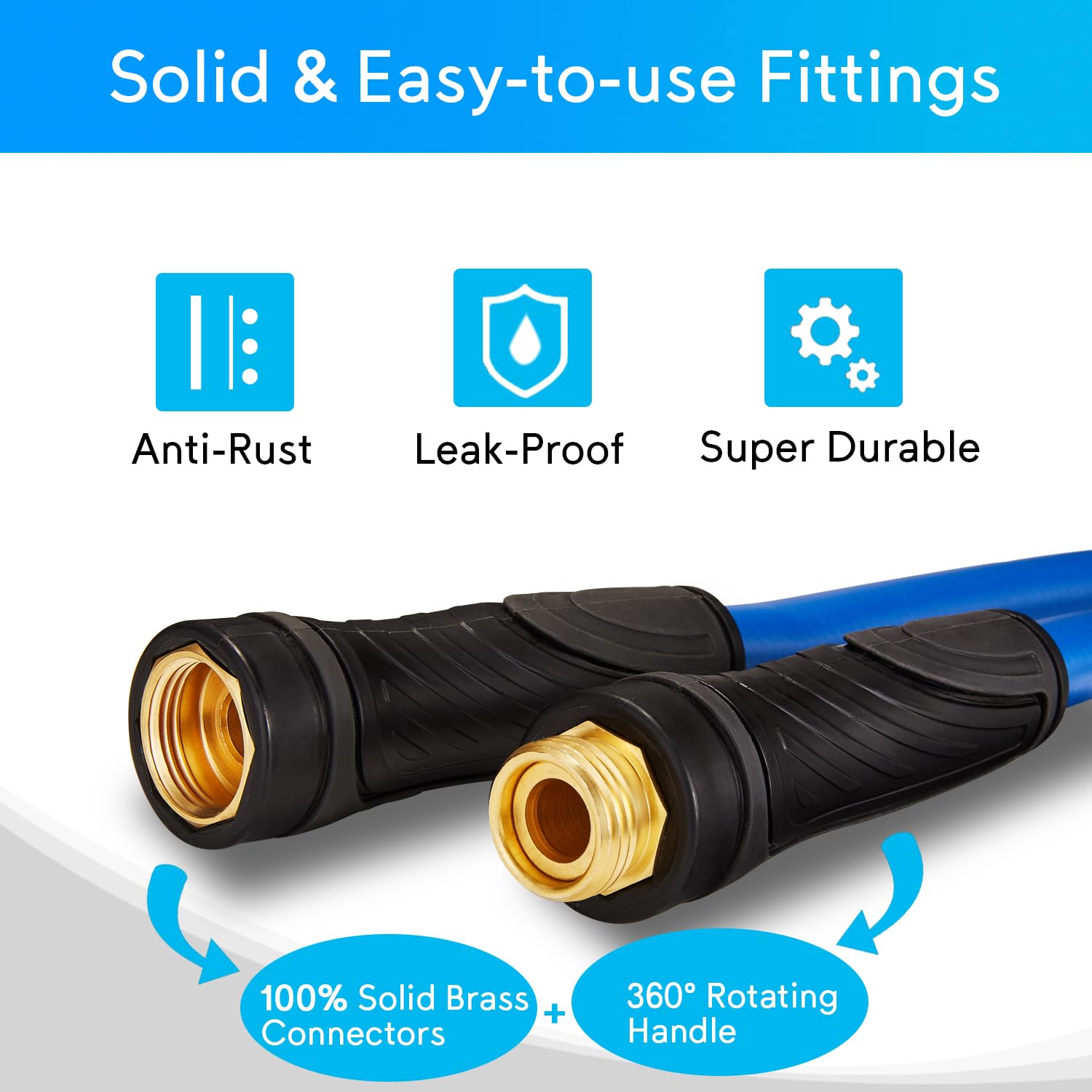 Sowgreen Upgraded Garden Hose 100 ft with 360° Rotating Handle, New Hybrid Water Hose 5/8 IN x 100FT, Flexible, Lightweight, Durable, Heavy Duty, All-weather, 3/4 IN GHT Solid Brass Fittings, Blue