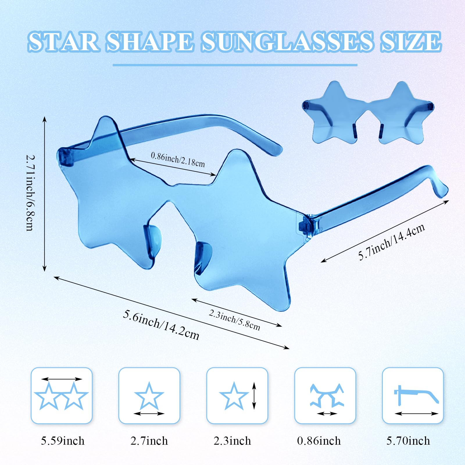 NACHLYNN 12 Pcs Rimless Star Shaped Sunglasses Light Blue Transparent Sunglasses Pentagram Glasses for Party Favor Cosplay