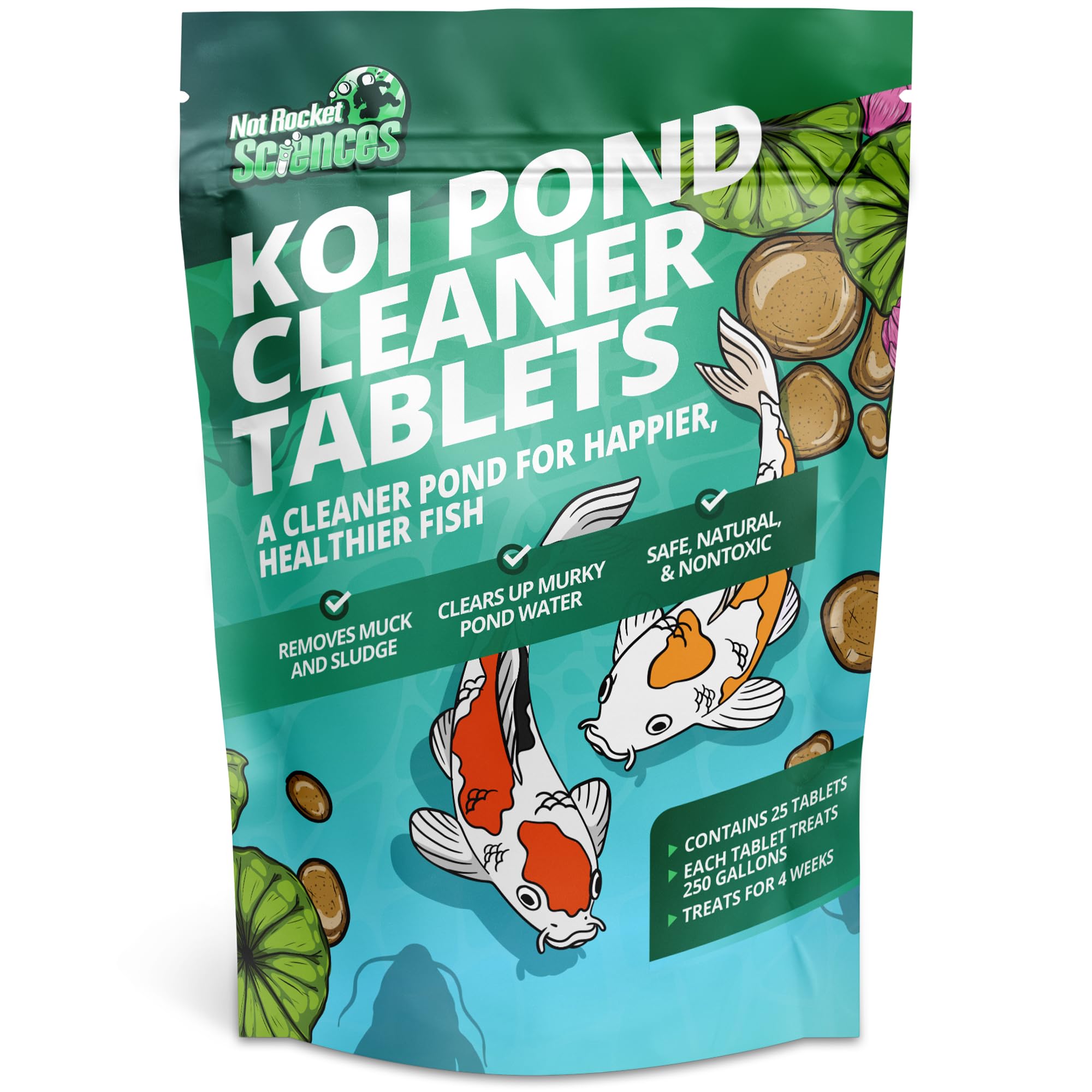 Koi Pond Cleaner Tablets - Makes The Pond Clear with Natural Pond Bacteria & Enzymes, Ideal for Koi Fish Pond - 25 Pcs. Koi Pond Muck and Sludge Remover Tablets, Safely Provides Clean and Clear Water