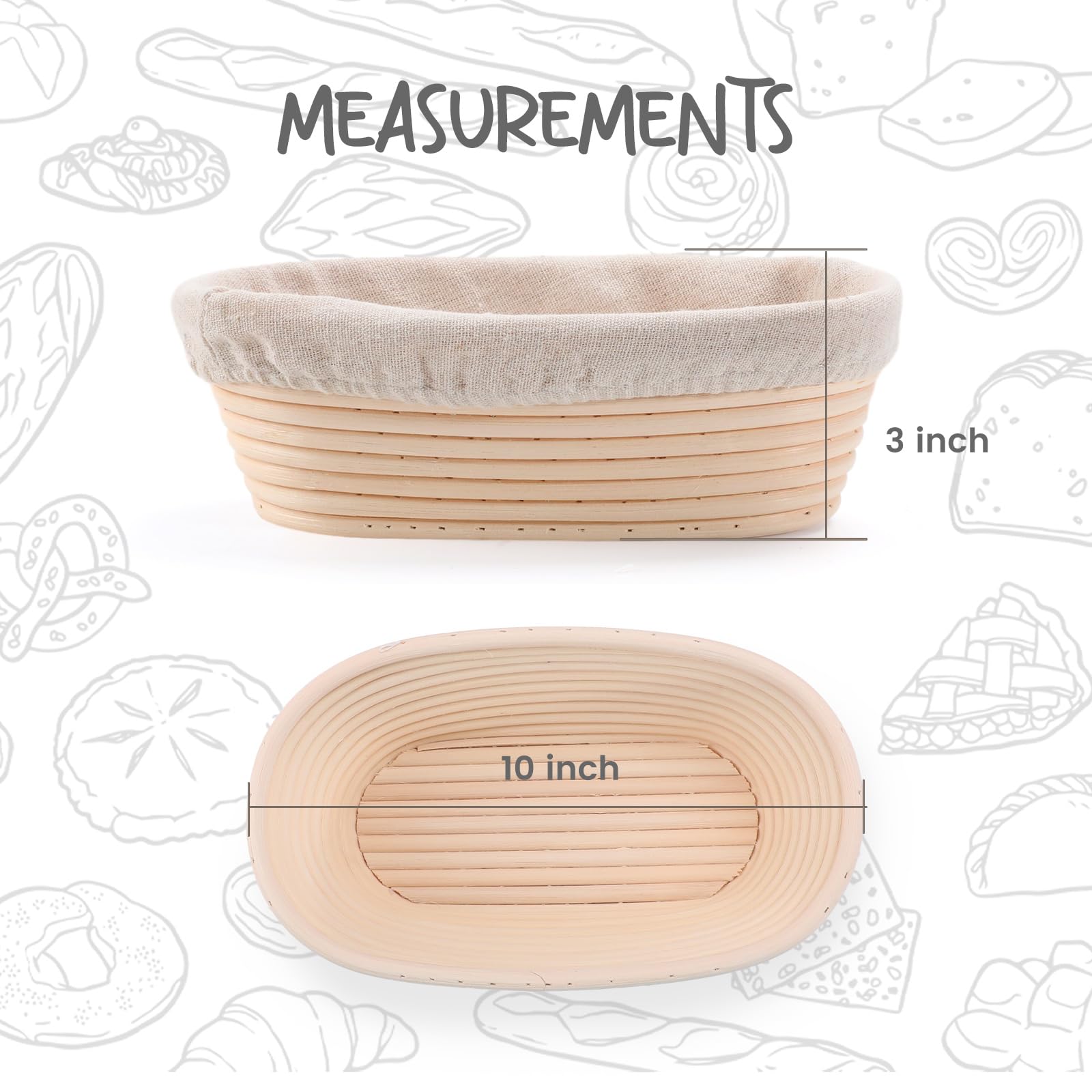 DOYOLLA Bread Proofing Baskets 10 inch Oval Shaped Dough Proofing Bowls w/Liners Perfect for Professional & Home Sourdough Bread Baking Supplies