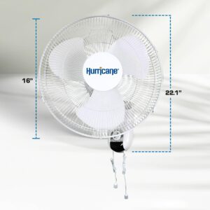 Hurricane Classic 16" Wall Mount Oscillating Fan – Powerful 3-Speed Airflow, Quiet Operation, Adjustable Tilt for Home, Office, and Grow Tents, 2 Pack