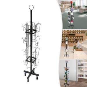 NeNchengLi 16 Pockets Rotating Greeting Card Rack Display Stand Spinning 4 Tiered Metal Floor Standing Pockets Greeting Card Display Rack For Sticker, Brochure, Postcard