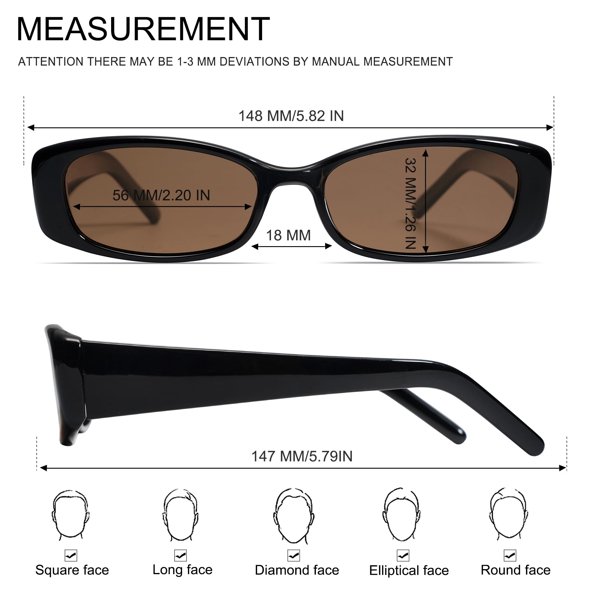 VANLINKER Black Trendy Small Polarized Rectangle Sunglasses for Women Men Retro 90s Shades Brown Lens VL9787