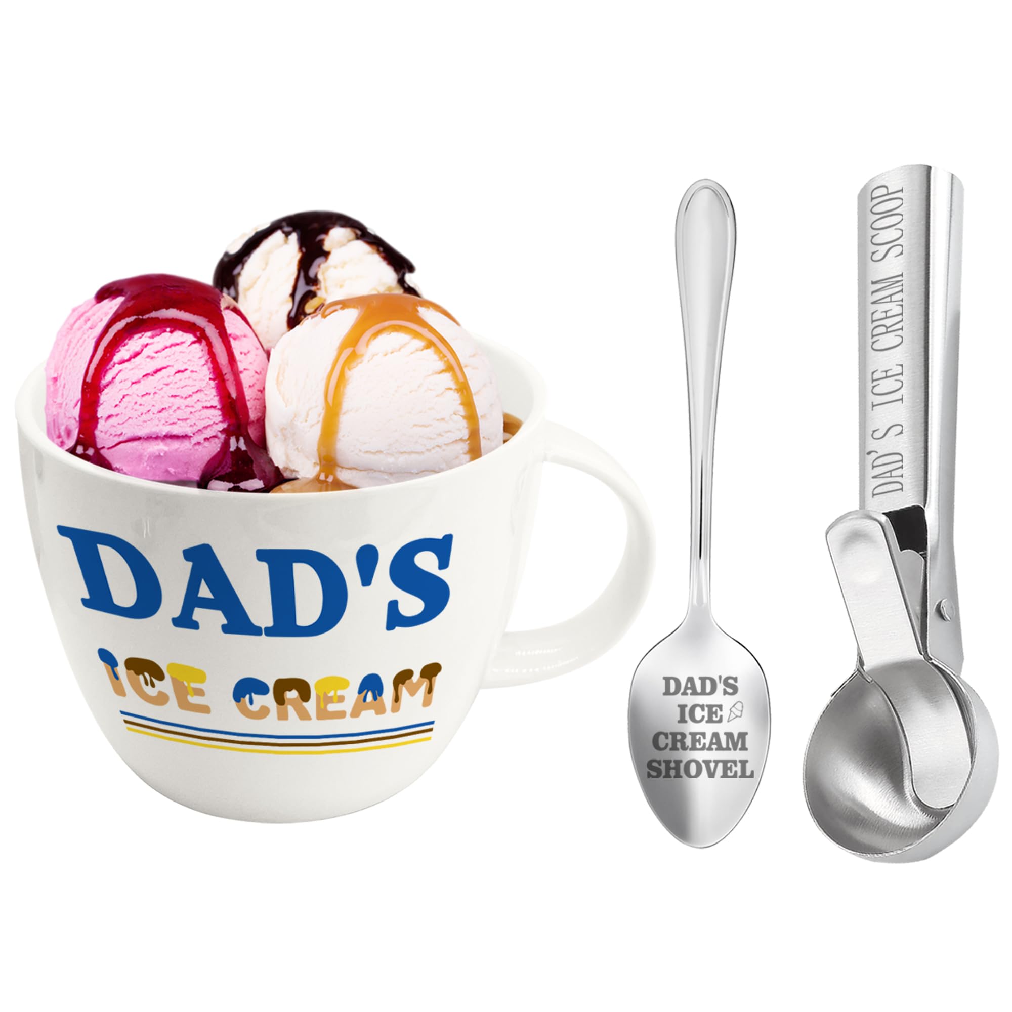 Dad Gifts, Gifts for Dad Fathers Day from Daughter, Dad's Ice Cream Bowl Scoop Shovel Spoon Set, Dad’s Ice Cream Gift from Son, Christmas Birthday Father's Day Gift for Him Man