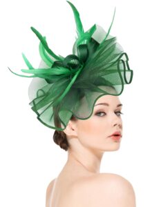 dressfan womens fascinator headband hat vintage wedding headpiece hair clip 20s 50s hair accessories headwear for kentucky derby/wedding/cocktail/tea party,dark green