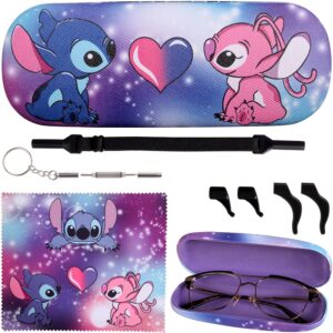 adbgv cute eyeglass cases kids hard shell storage case protective box with glasses cloth adjustable glasses strap ear grips hook