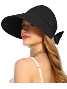 rulala fancy sun hats for womens wide brim visor uv protection hat for beach summer packable hat(black)