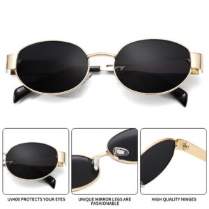 DIMENSIP Retro Oval Sunglasses for Women Men - Trendy Gold Sun Glasses - Fashion Metal Frame Shades(Gold/Grey)