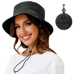 midnightsun waterproof bucket hat women packable outdoor fishing hat lightweight men uv protection summer sun hat （black, one size