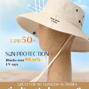 FURTALK Sun Hats for Women Ponytail UV Protection Summer Hat Wide Brim Packable UPF50 Cowboy Hat Hiking Fishing Hats Beige