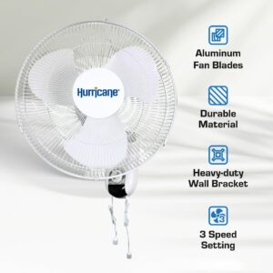 Hurricane Classic 16" Wall Mount Oscillating Fan – Powerful 3-Speed Airflow, Quiet Operation, Adjustable Tilt for Home, Office, and Grow Tents, 2 Pack