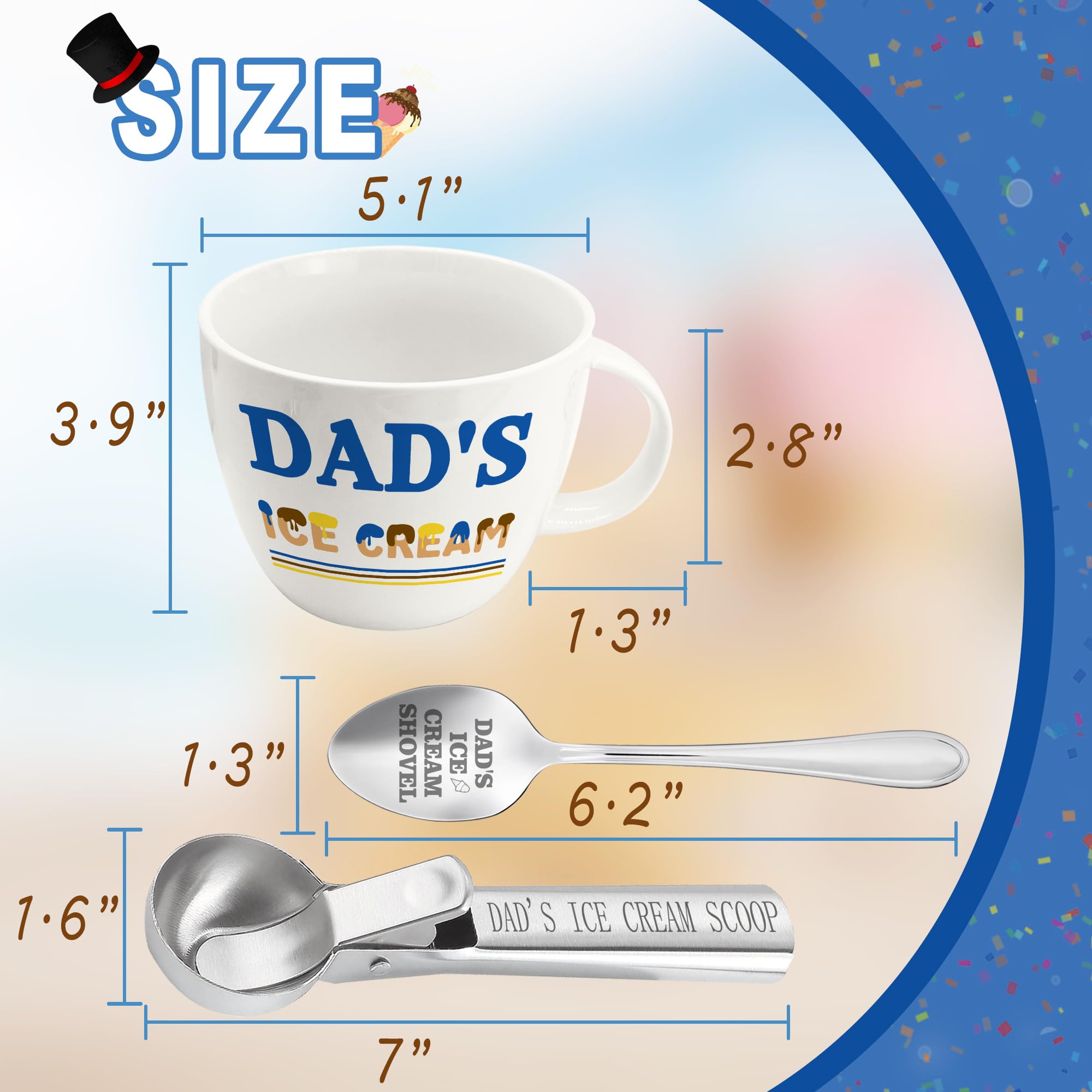 Dad Gifts, Gifts for Dad Fathers Day from Daughter, Dad's Ice Cream Bowl Scoop Shovel Spoon Set, Dad’s Ice Cream Gift from Son, Christmas Birthday Father's Day Gift for Him Man