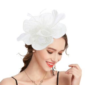 orgoue fascinators for women, kentucky derby hats for women tea party hat for women for cocktail church wedding white