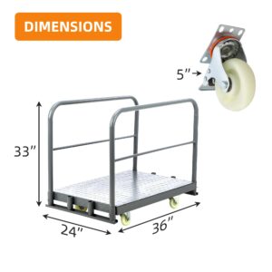 Steel Platform Truck, Heavy Duty Flatbed Cart, 2000LBS Push Cart Dolly with Brake Design, 36 x 24in Moving Flat Cart with 5'' Swivel Wheels