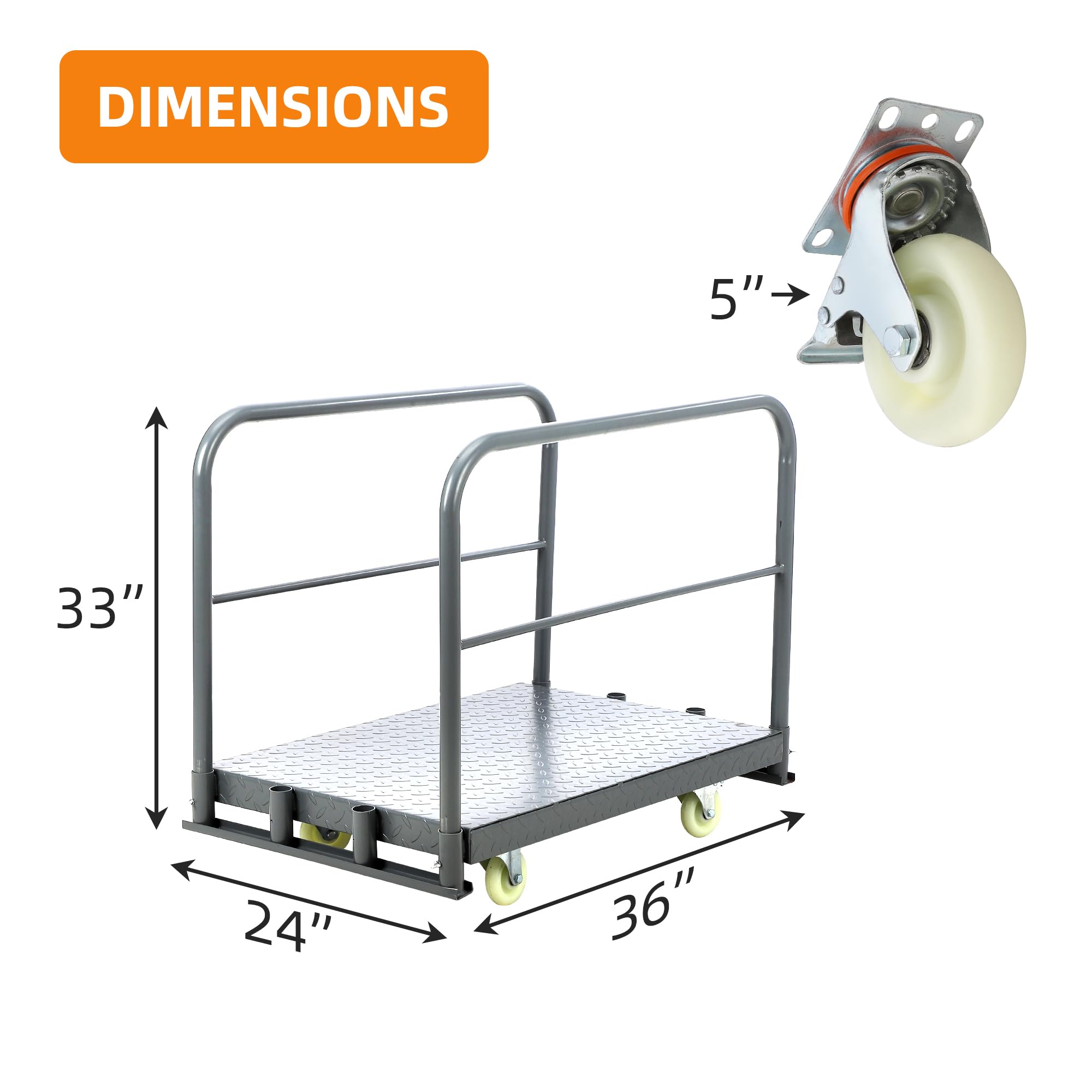 Steel Platform Truck, Heavy Duty Flatbed Cart, 2000LBS Push Cart Dolly with Brake Design, 36 x 24in Moving Flat Cart with 5'' Swivel Wheels