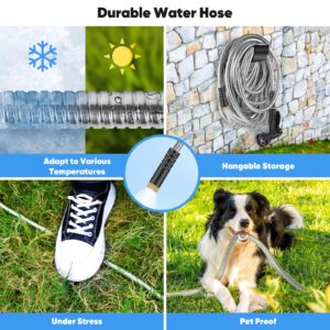 Garden Hose 50 FT, Metal Stainless Steel Water Hose with 10 Function Nozzles, No Kinks, Flexible Hose, Lightweight, Puncture Proof, Heavy Duty Hose for Yard and Outdoor