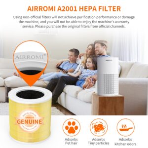 AIRROMI A2001 HEPA Air Purifier Replacement Filter: Original 3-in-1 Filter, Removes 99.97% of 0.3 Micron Particles, Yellow Activated Carbon Filter - Pets & Allergen Specific 1 Pack