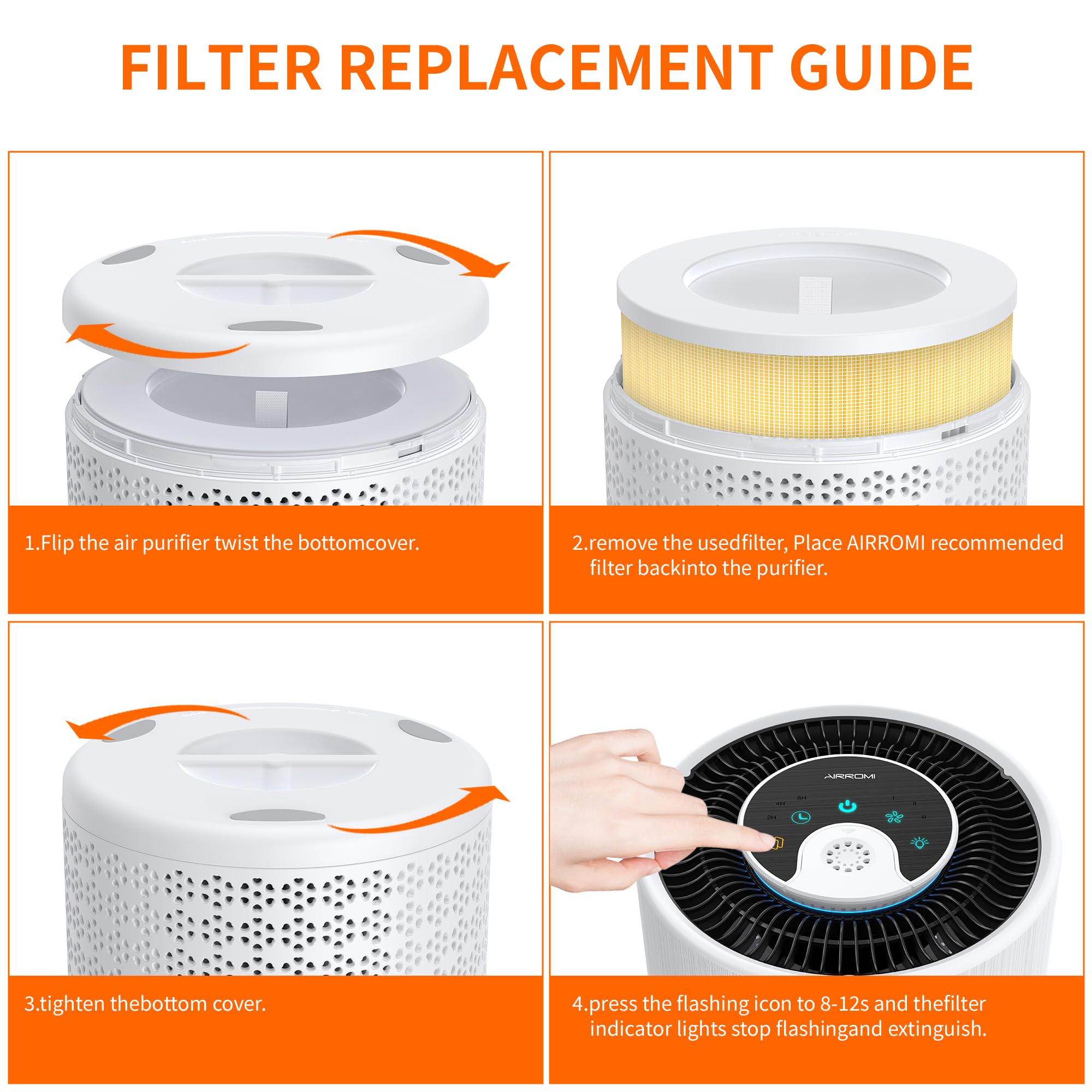 AIRROMI A2001 HEPA Air Purifier Replacement Filter: Original 3-in-1 Filter, Removes 99.97% of 0.3 Micron Particles, Yellow Activated Carbon Filter - Pets & Allergen Specific 1 Pack