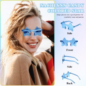 NACHLYNN 12 Pcs Rimless Star Shaped Sunglasses Light Blue Transparent Sunglasses Pentagram Glasses for Party Favor Cosplay