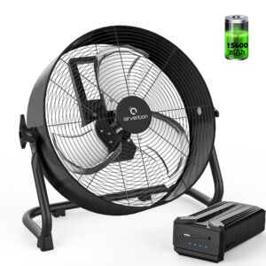 airvention 15600mah rechargeable battery operated floor fan, 12 inch black industrial high velocity drum fan, camping fan for gym garage outdoor indoor, ai-f600