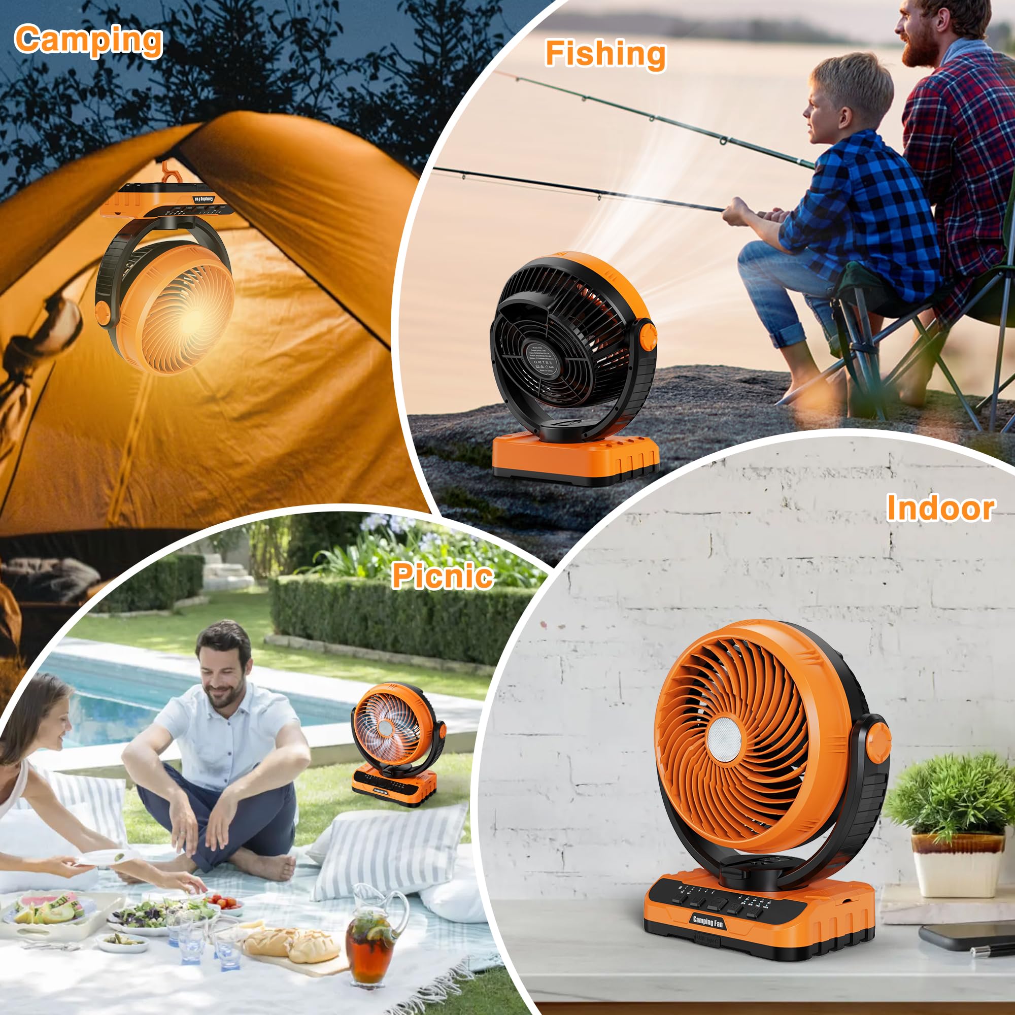 40000mAh Battery Operated Fan Remote & Oscillating, Rechargeable Fan with LED Lantern, Timer, Hanging Hook, USB-C Charging, Battery Powered Table Fan for Home Camping RV Travel Hurricane Emergency