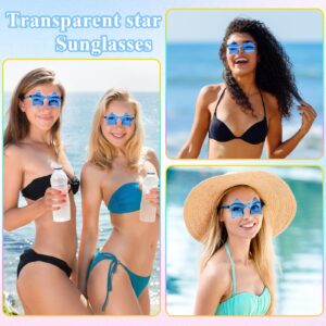 NACHLYNN 12 Pcs Rimless Star Shaped Sunglasses Light Blue Transparent Sunglasses Pentagram Glasses for Party Favor Cosplay